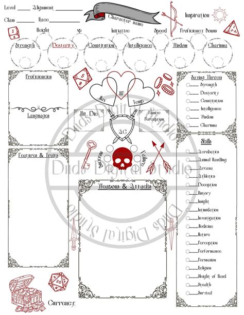 Rogue Class Dnd Character Sheet Bundle Black And Red Theme Digital Download Compatible