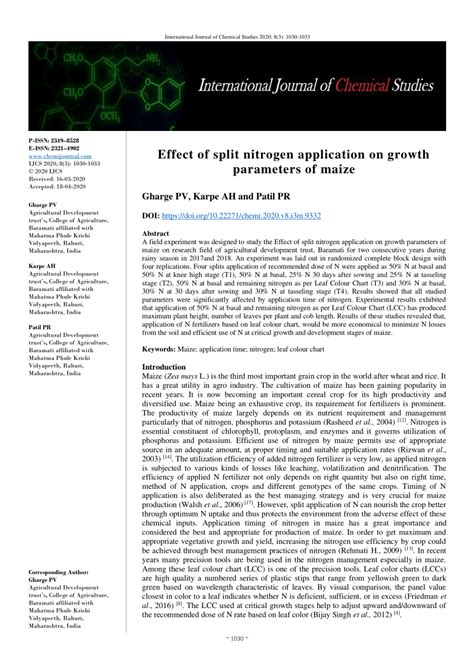 Pdf Effect Of Split Nitrogen Application On Growth Parameters Of Maize