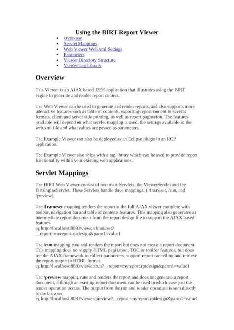 Doc Using The Birt Report Viewer Ajax Based J2ee Application Dokumentips