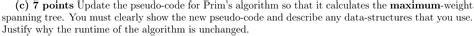 solved c 7 points update the pseudo code for prim s
