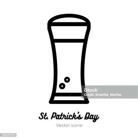 세인트 패트릭 의 날 맥주 유리 파인트 머그잔 탱커드 벡터 아이콘 로고 기호 버튼에 대한 검은 색 흰색 라인 아트 플랫 아이콘
