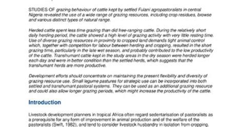 Agropastoral Herding Practices And Grazing Behaviour Of Cattle In The