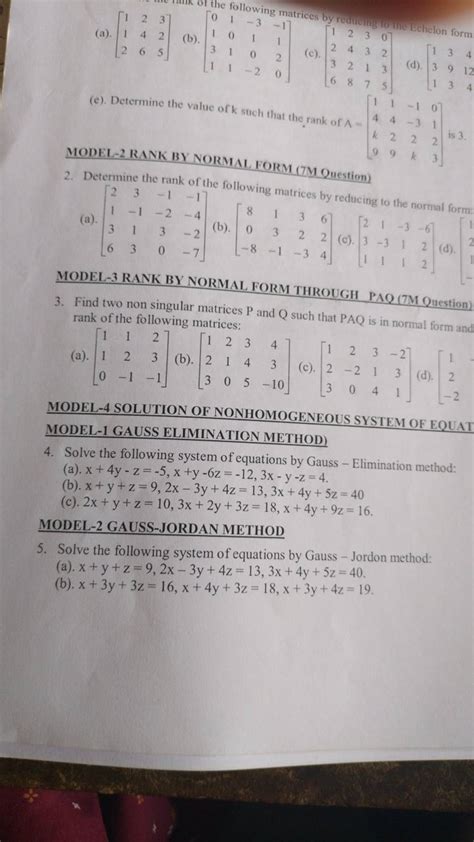 Model 4 Solution Of Nonhomogeneous System Of Equat Model 1 Gauss Eliminat