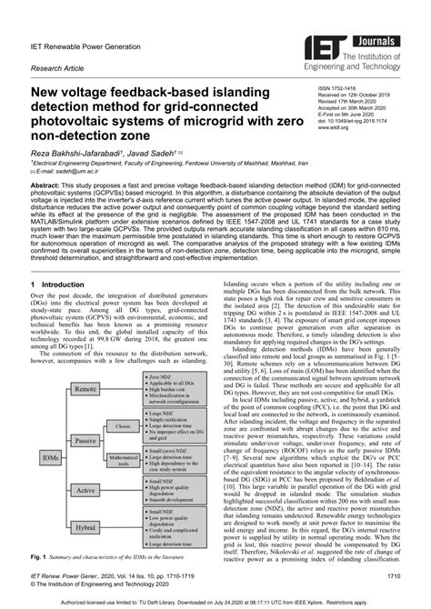 Pdf New Voltage Feedback Based Islanding Detection Method For Grid Connected Photovoltaic