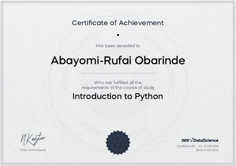 abayomi rufai obarinde on linkedin certificate of achievement introduction to python 365