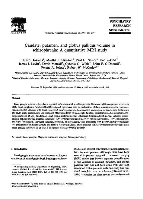 Quantitative Mri Study Of Basal Ganglia In Schizophrenia Psy 610