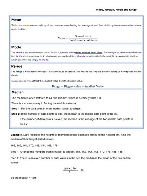 Median Mode Mean Range Pdf Mode Statistics Arithmetic