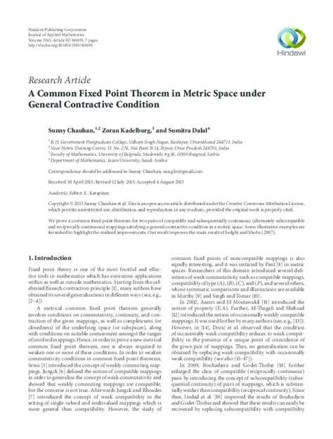 Pdf A Common Fixed Point Theorem In Metric Space Under General Contractive Condition