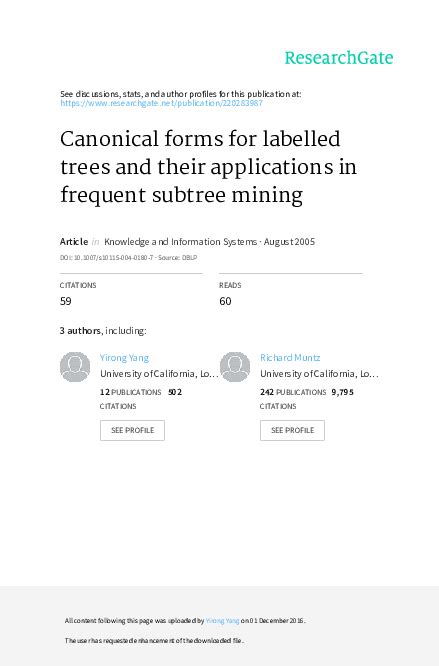 Pdf Canonical Forms For Labelled Trees And Their Applications In Frequent Subtree Mining