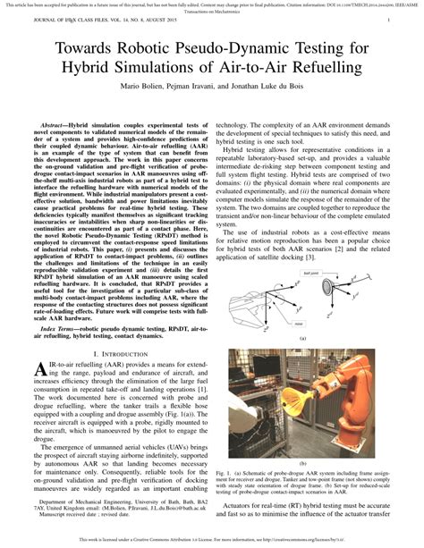 Pdf Towards Robotic Pseudo Dynamic Testing For Hybrid Simulations Of Air To Air Refuelling