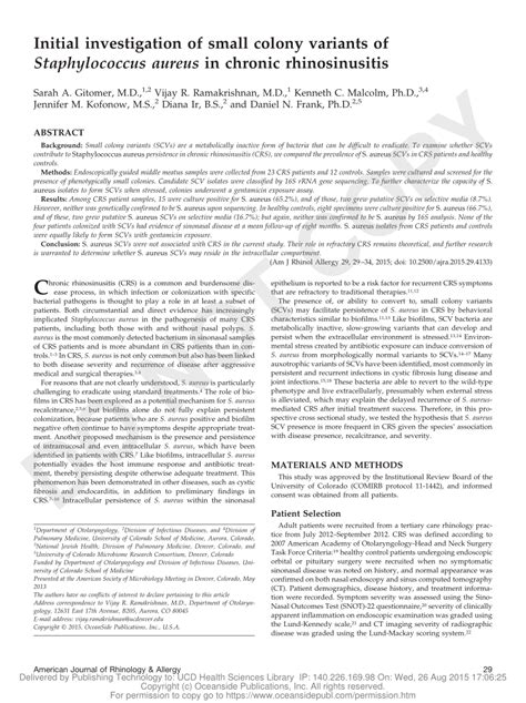 Pdf Initial Investigation Of Small Colony Variants Of Staphylococcus Aureus In Chronic