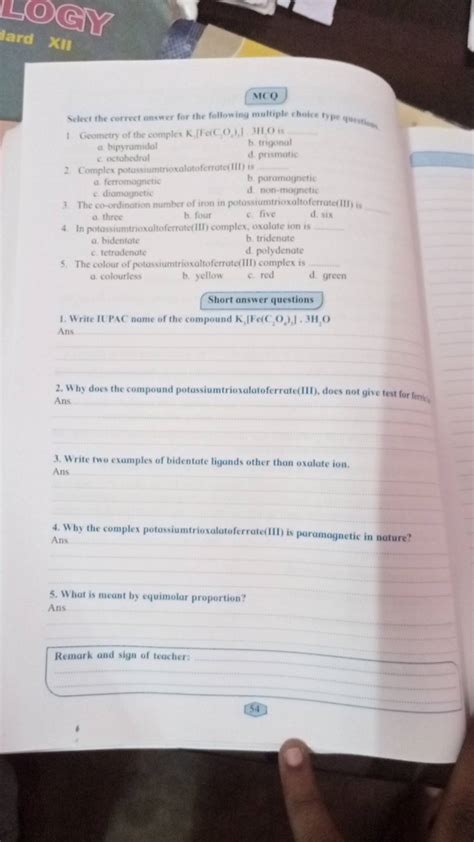 In Potassiumtrioxaltoferrate Iii Complex Oxalate Ion Is Filo
