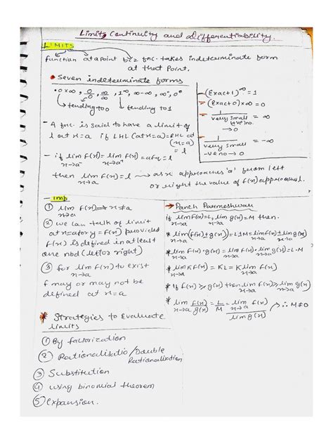 Limit Continuity Differentiability Short Notes Pdf