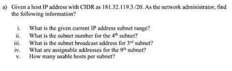 Solved A Given A Host IP Address With CIDR As 181 32 119 3 Chegg Com