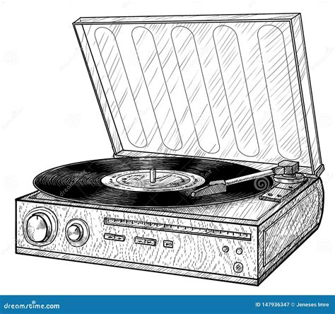 Vinyl Player Illustration Drawing Engraving Ink Line Art Vector
