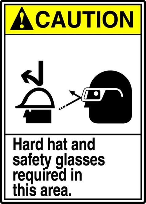 Hard Hat And Safety Glasses Required In Area Ansi Safety Sign Mrpe619