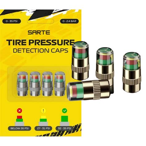 Detachi Metal 4 Pcs Car Tyre Pressure Monitor Valve Dust Cover Air Stem