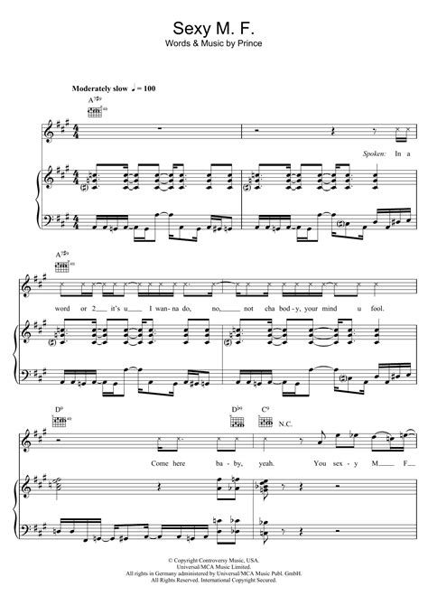 Sexy Mf Prince Sheet Music Piano Vocal And Guitar Chords Pdf