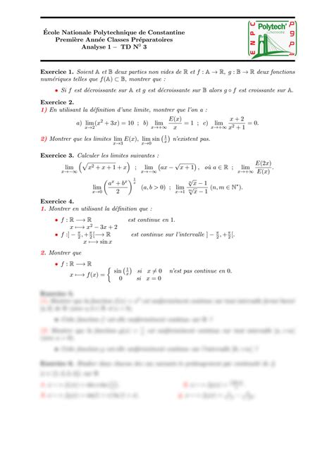 SOLUTION Analyse 1 Exercices fonctions réelles dune variable réelle Studypool