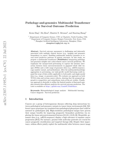 Pdf Pathology And Genomics Multimodal Transformer For Survival Outcome Prediction