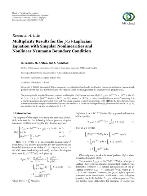 Pdf Multiplicity Results For The P X Laplacian Equation With