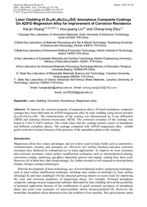 Laser Cladding Of Zr55al10ni5cu30 Sic Amorphous Composite Coatings On Az91d Magnesium Alloy For