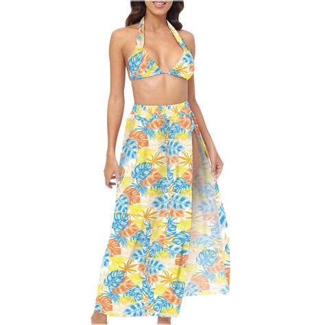 Wreesh Womens 3 Piece Swimsuits Sarong Swimsuit Set Bikini Set Beach