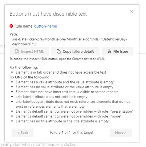 Calendar A11y Error Buttons Must Have Discernable Text · Issue 8285 · Microsoftfluentui · Github