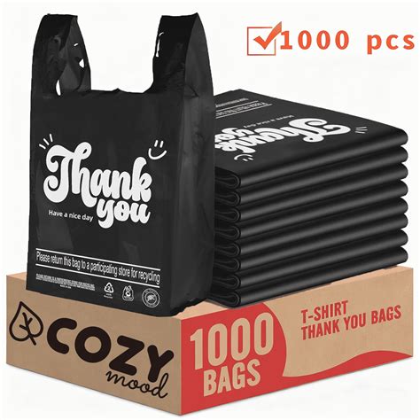 Cozymood 1000 Count Thank You Plastic Bags Black Grocery Bags With