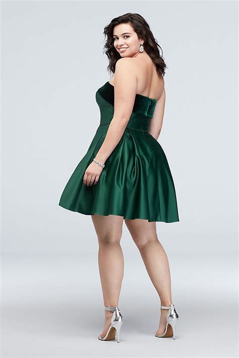 Strapless Plus Size Satin Dress With Velvet Fold Davids Bridal