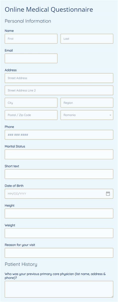 Free Medical Questionnaires And Templates 123formbuilder