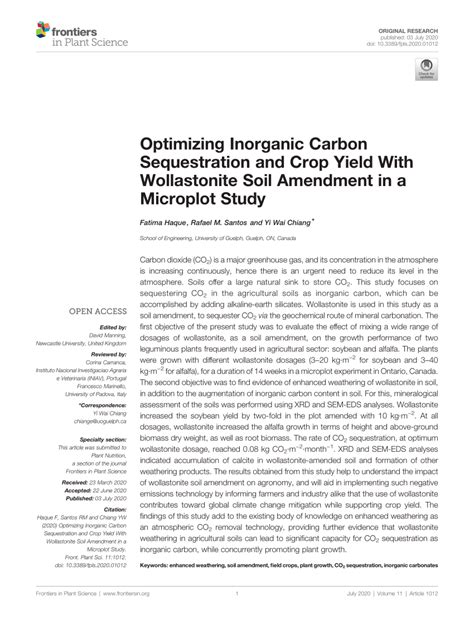 Pdf Effect Of Wollastonite Amended Soil On Crop Yield And Carbon