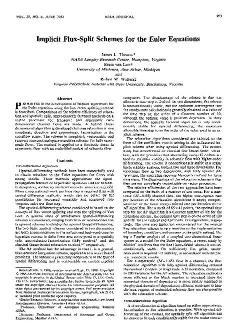 Pdf Implicit Flux Split Schemes For The Euler Equations