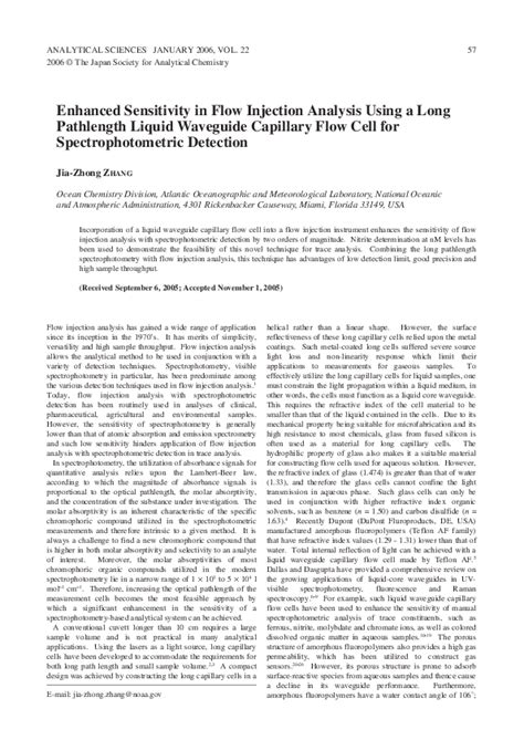 Pdf Enhanced Sensitivity In Flow Injection Analysis Using A Long Pathlength Liquid Waveguide