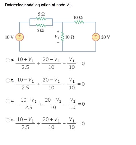 Solved Determine Nodal Equation At Node V1 5Ω 1012 5Ω 10 V