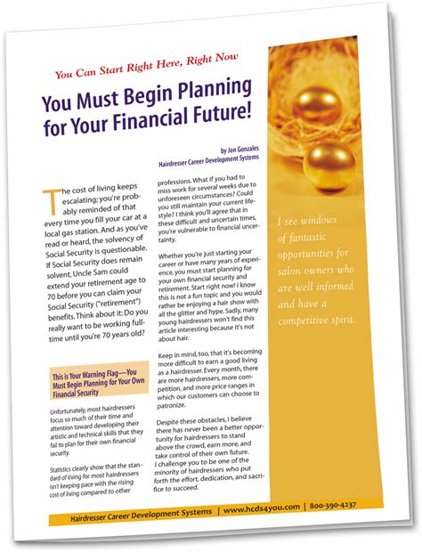 Planning For Your Financial Future Hairdresser Career Development Systems