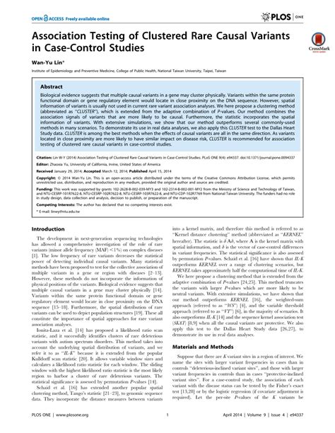 Pdf Association Testing Of Clustered Rare Causal Variants In Case