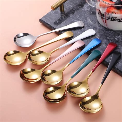 Juego De 8 Cucharas Soperas Redondas De Acero Inoxidable Con Mango De