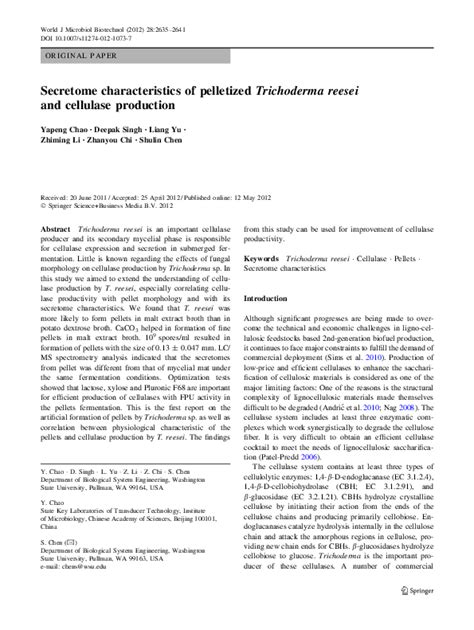 Pdf Secretome Characteristics Of Pelletized Trichoderma Reesei And