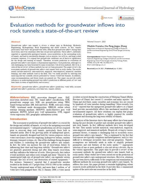 Evaluation Methods For Groundwater Inflows Into Rock Tunnels A State Of