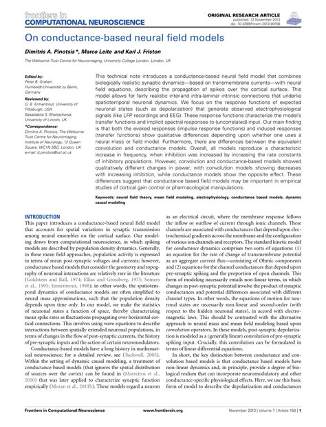 Pdf On Conductance Based Neural Field Models