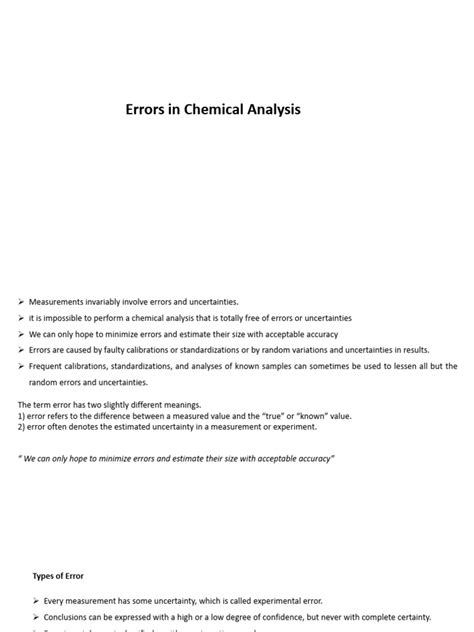 Errors In Chemical Analysis Pdf Observational Error Accuracy And Precision