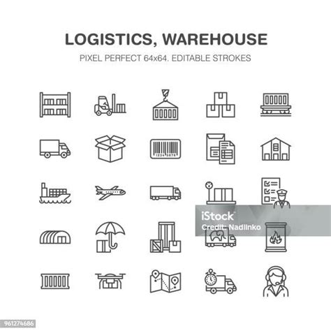 화물 운송 플랫 라인 아이콘 배달 물류 운송 통관 패키지 라벨 기호 추적 익스프레스 운송 얇은 표지 화물 서비스를 전송 합니다