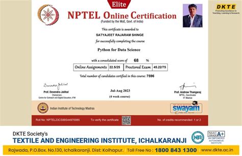 Completed Python Course With Prof Satyajeet R Shinge Dktes Textile And Engineering