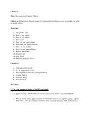 Analyzing Aspirin Tablets Determining Acid Percentage Course Hero