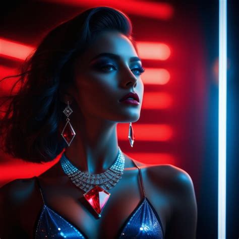 Premium Ai Image Beautiful Model Posing In Studio Wearing Swimsuit And Red Studio Light Bikni