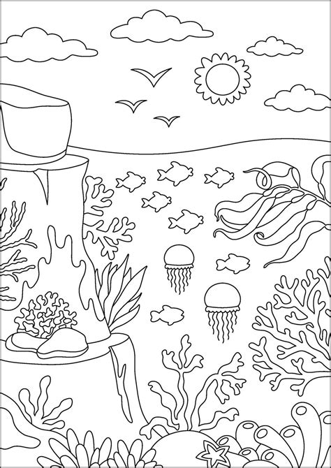 Noir Et Blanc En Dessous De Le Mer Paysage Illustration Océan La Vie Ligne Scène Avec Récif