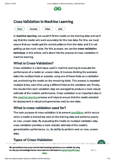 cross validation in machine learning geeksfor geeks read courses video in machine learning