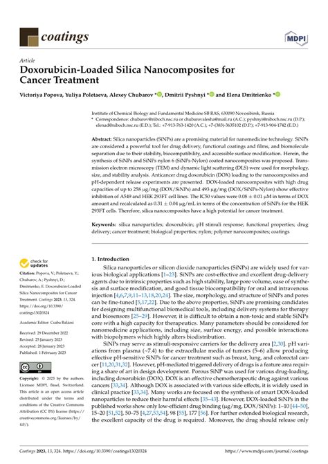 Pdf Doxorubicin Loaded Silica Nanocomposites For Cancer Treatment