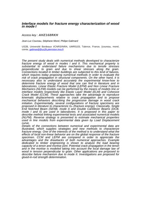 Pdf Interface Model For Fracture Energy Characterization Of Wood In Mode I